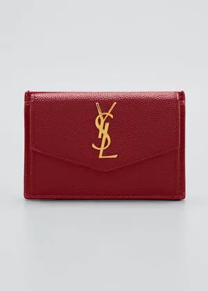 Saint Laurent Ysl Monogram Flap Card Case In Grained Leather Opyum Red