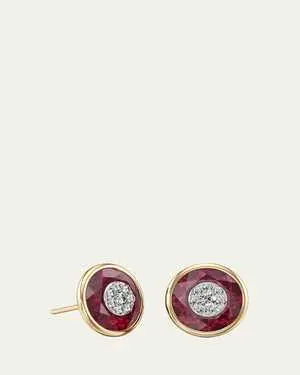 BHANSALI 18k Gold Stud Earrings With Diamond And Gemstone - Ruby