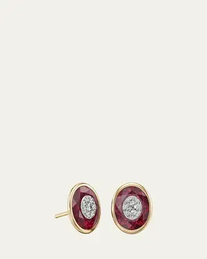 BHANSALI 18k Gold Stud Earrings With Diamond And Gemstone