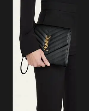 Saint Laurent Monogram Flap Clutch - Black