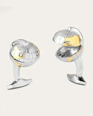 Tateossian Hinged Oceanic Globe Cufflinks - Silver