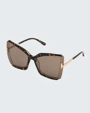 TOM FORD Gia Semi-Rimless Butterfly Sunglasses Havana