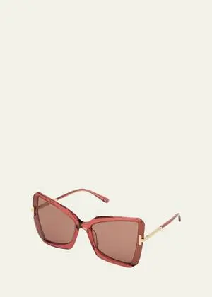 TOM FORD Gia Semi-Rimless Butterfly Sunglasses Pink/violet