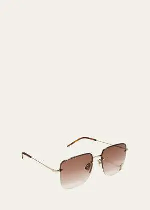 Saint Laurent Rimless Square Metal Sunglasses Shiny Silver