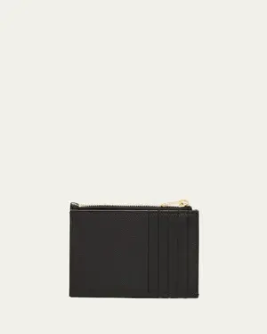 Saint Laurent Monogram Small Ziptop Card Case In Grained Leather - Black