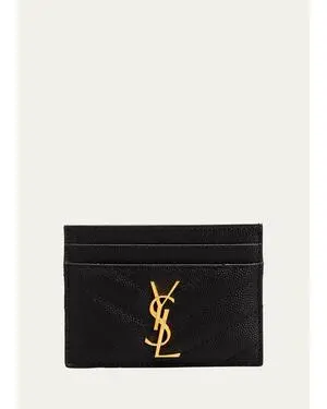 Saint Laurent Cassandre Monogram Card Case In Grained Leather - Black