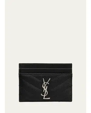 Saint Laurent Cassandre Monogram Card Case In Grained Leather - Black