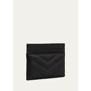 Saint Laurent Cassandre Monogram Card Case In Grained Leather - Black