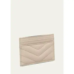 Saint Laurent Cassandre Monogram Card Case In Grained Leather - Dark Beige