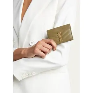 Saint Laurent Cassandre Monogram Card Case In Grained Leather - Dark Beige