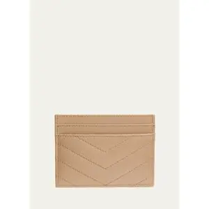 Saint Laurent Cassandre Monogram Card Case In Grained Leather - Dark Beige