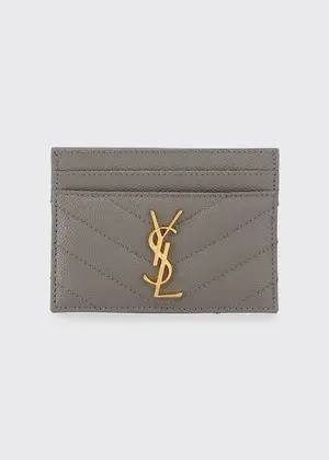 Saint Laurent Cassandre Ysl Monogram Card Case In Grained Leather Fog