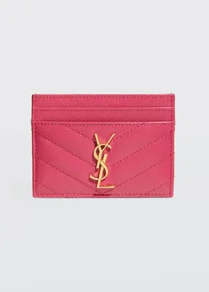 Saint Laurent Cassandre Ysl Monogram Card Case In Grained Leather Fuxia