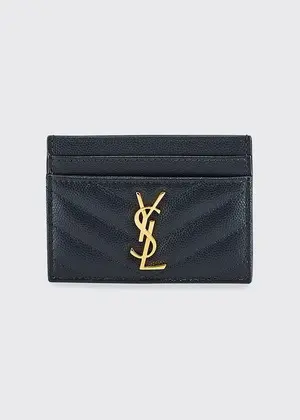 Saint Laurent Cassandre Ysl Monogram Card Case In Grained Leather Medium Gray