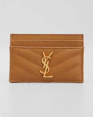 Saint Laurent Cassandre Ysl Monogram Card Case In Grained Leather Naturel Dark