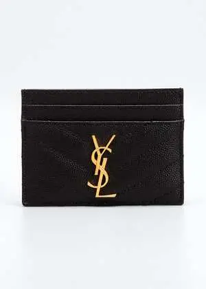 Saint Laurent YSL Monogram Card Case In Grained Leather - Nero