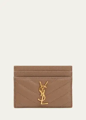 Saint Laurent Cassandre Ysl Monogram Card Case In Grained Leather Taupe