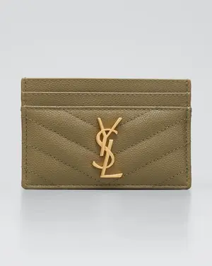 Saint Laurent Cassandre Ysl Monogram Card Case In Grained Leather Vert Kaki