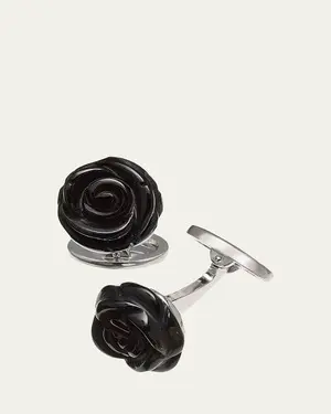 JAN LESLIE Onyx Carved Rose Cuff Links One-color