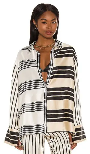 L'academie Color Block Striped Satin Shirt