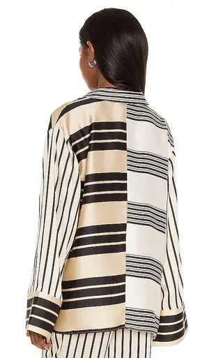 L'academie Color Block Striped Satin Shirt
