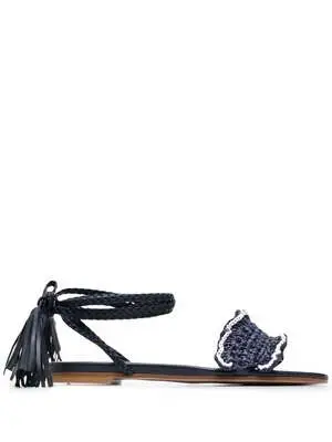 Red Valentino Tassel-trim Straw Sandals - Blue