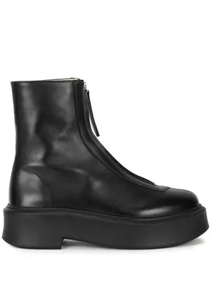 THE ROW - THE ROW Zipped 1 Black Leather Flatform Ankle Boots - 2