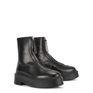 THE ROW - THE ROW Zipped 1 Black Leather Flatform Ankle Boots - 2