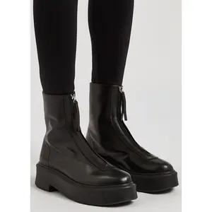 THE ROW - THE ROW Zipped 1 Black Leather Flatform Ankle Boots - 2