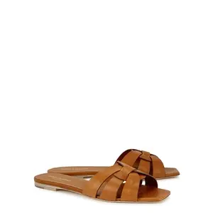 Saint Laurent Tribute Brown Leather Sliders