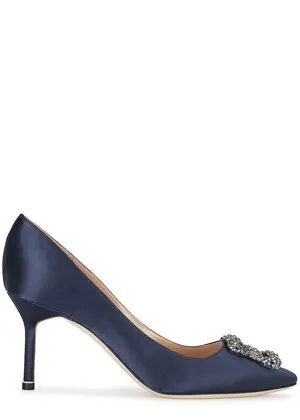 Manolo Blahnik Hangisi 75 Silk-satin Pumps - Navy