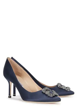 Manolo Blahnik Hangisi 75 Silk-satin Pumps - Navy