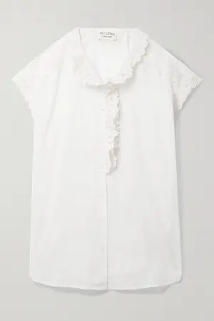 NILI LOTAN Leanne Lace-trimmed Cotton-voile Top