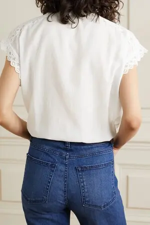 NILI LOTAN Leanne Lace-trimmed Cotton-voile Top