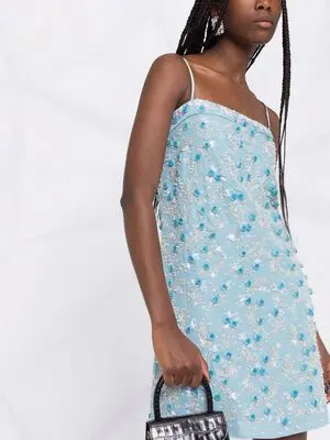 knee length dresses for ladies Light Blue Floral Embroidered Mini Dress - All Dresses