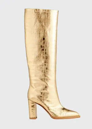 GIANVITO ROSSI Metallic Mock-Croc Knee Boots - Gold