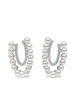 Yoko London 18kt White Gold Sleek Akoya Pearl Diamond Earrings