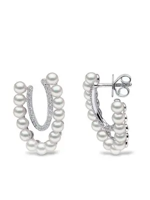 Yoko London 18kt White Gold Sleek Akoya Pearl Diamond Earrings