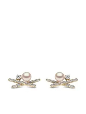 Yoko London 18kt Yellow Akoya Pearl And Diamond Stud Earrings - Gold