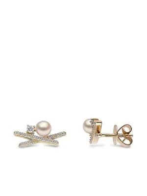 Yoko London 18kt Yellow Akoya Pearl And Diamond Stud Earrings - Gold