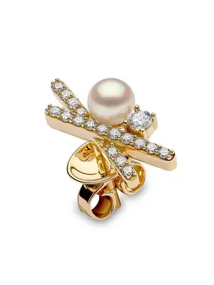 Yoko London 18kt Yellow Akoya Pearl And Diamond Stud Earrings - Gold