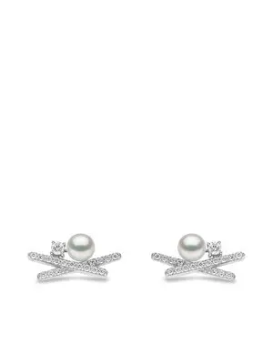 Yoko London 18kt White Gold Akoya Pearl And Diamond Stud Earrings - Silver