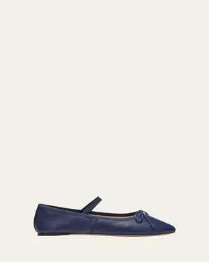 LOEFFLER RANDALL Leonie Lambskin Bow Ballerina Flats - Navy