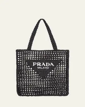 Prada Woven Logo Shopper Tote Bag - Black