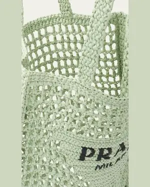 Prada Woven Logo Shopper Tote Bag - Black