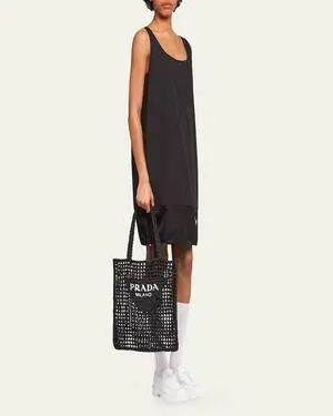 Prada Woven Logo Shopper Tote Bag - Black