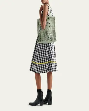 Prada Woven Logo Shopper Tote Bag - Black