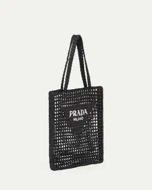 Prada Woven Logo Shopper Tote Bag - Black