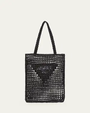 Prada Woven Logo Shopper Tote Bag - Black