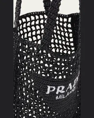 Prada Woven Logo Shopper Tote Bag - Black